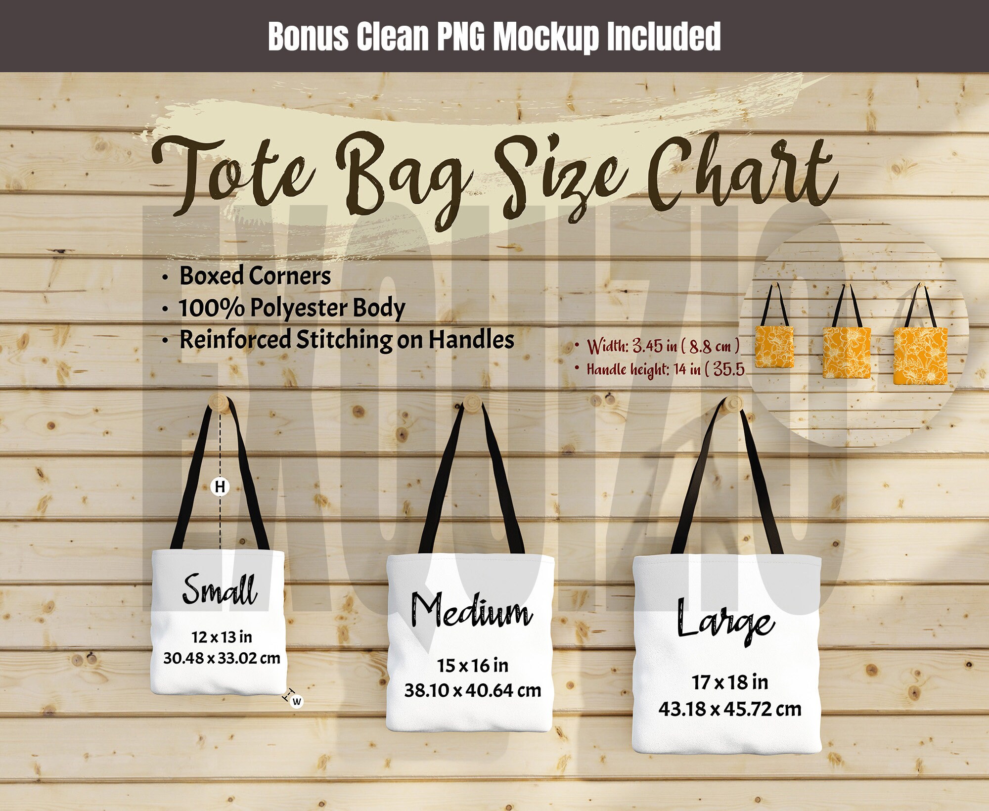 AOP Tote Bag Size Chart Mockup Printify All Over Print Black Handle Tote Bag Size Guide Tote Bag ...