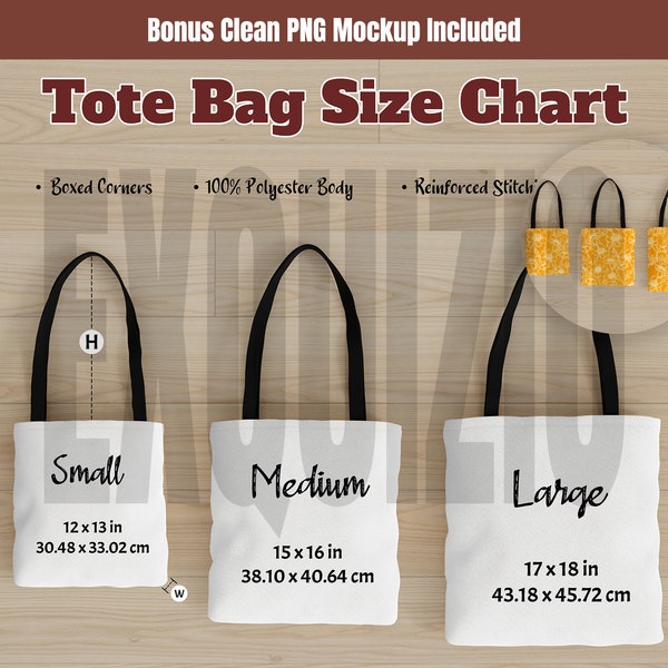 Tote Bag Size Chart - Etsy