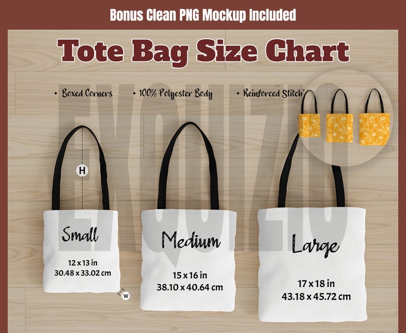 AOP Tote Bag Size Chart Mockup Printify All Over Print Black Handle Tote Bag Size Guide Tote Bag ...