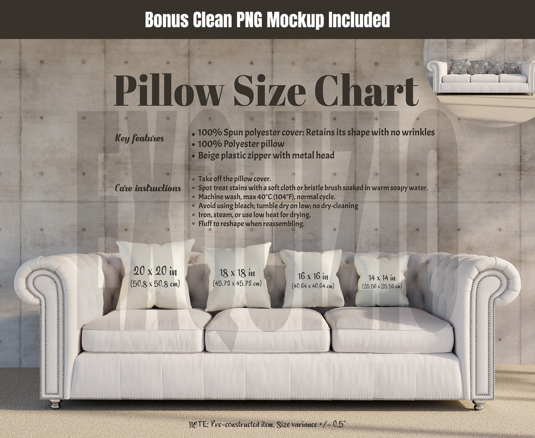 Pillow Size Guide Mock up Spun Polyester Square Pillow Size Chart ...