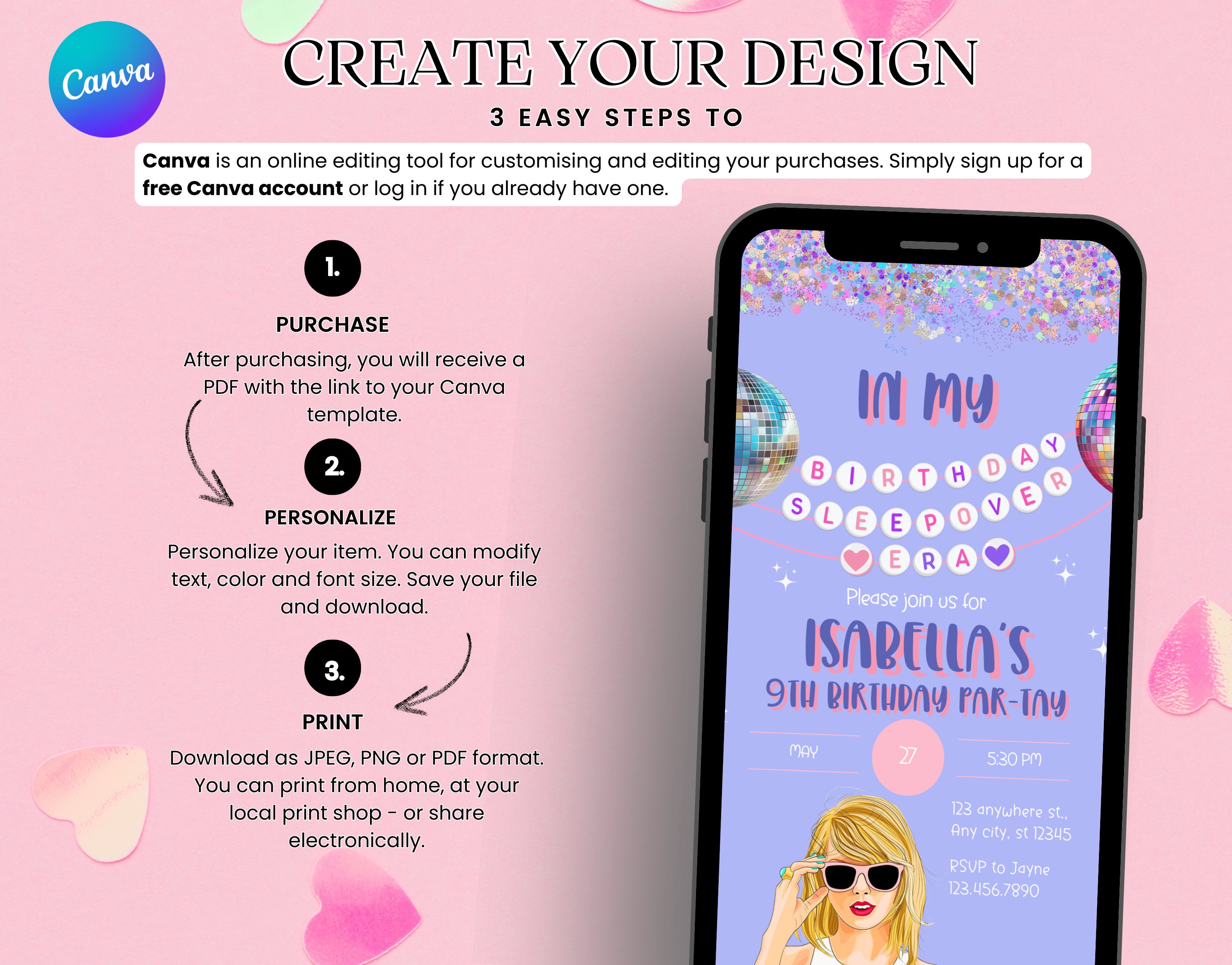 Editable Digital Sleepover Birthday Invitation, Friendship Bracelet ...