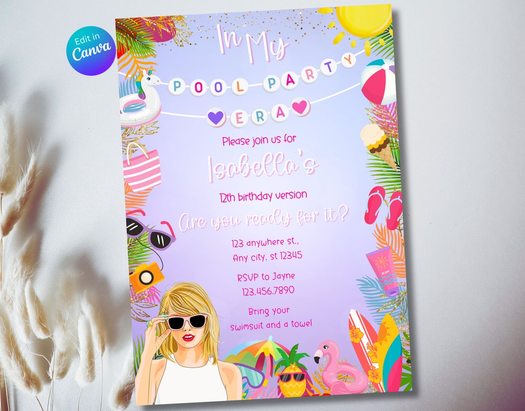Editable Digital Pool Party Birthday Invitation, Friendship Bracelet ...
