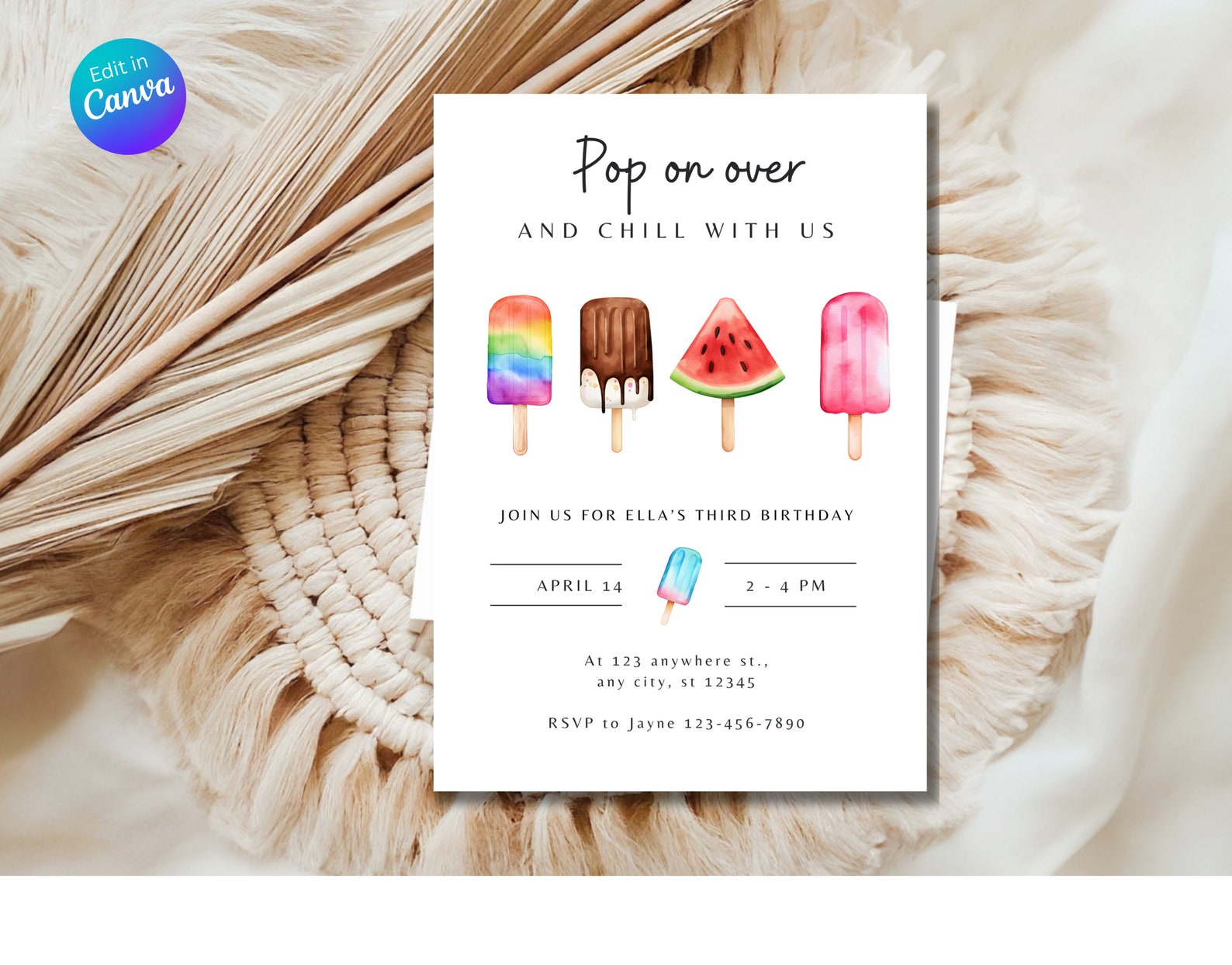 Editable Popsicle Birthday Invitation Popsicle Birthday Invite Pop on ...