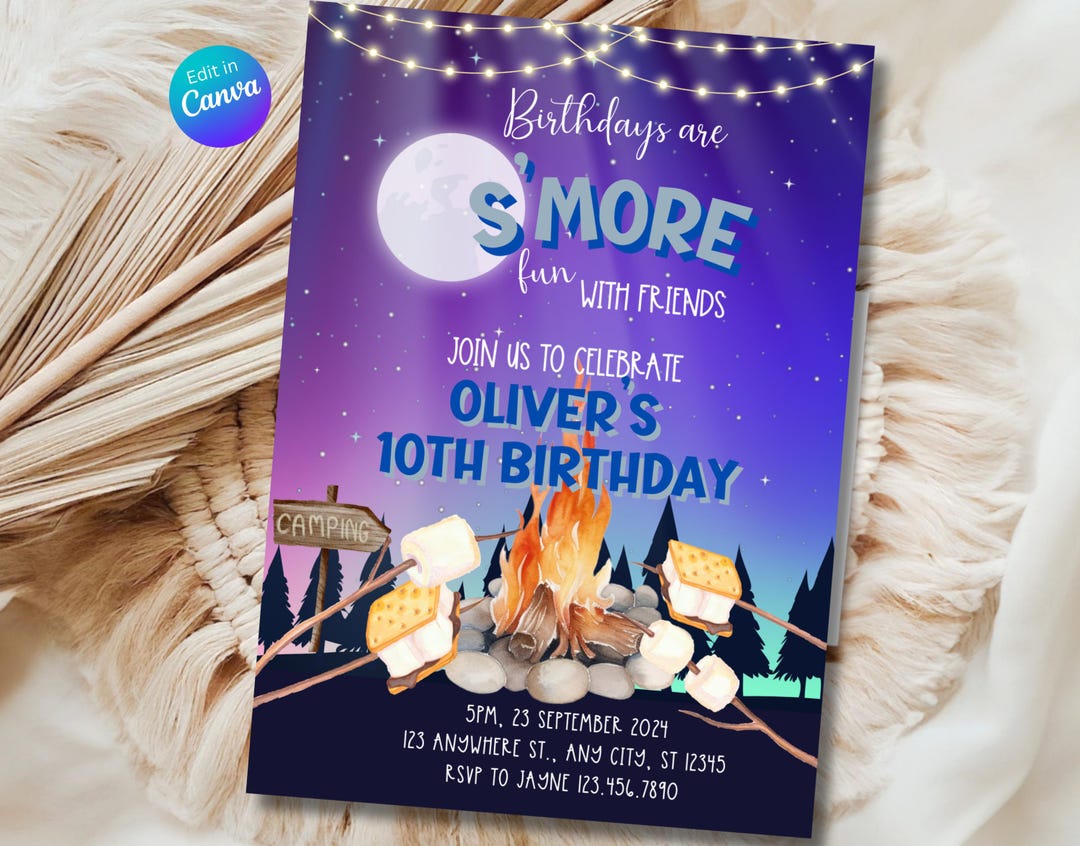 S'more Fun Camping Birthday Invitation: Editable Campfire Invite ...