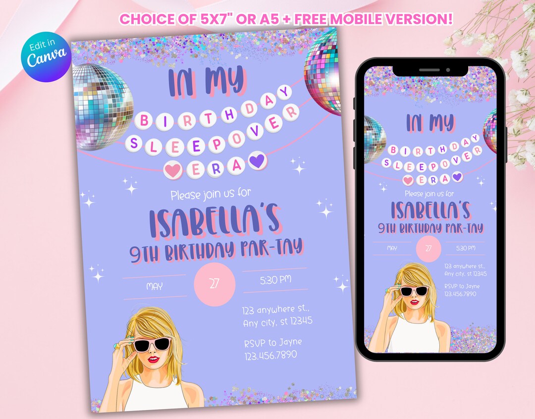 Editable Digital Sleepover Birthday Invitation, Friendship Bracelet ...