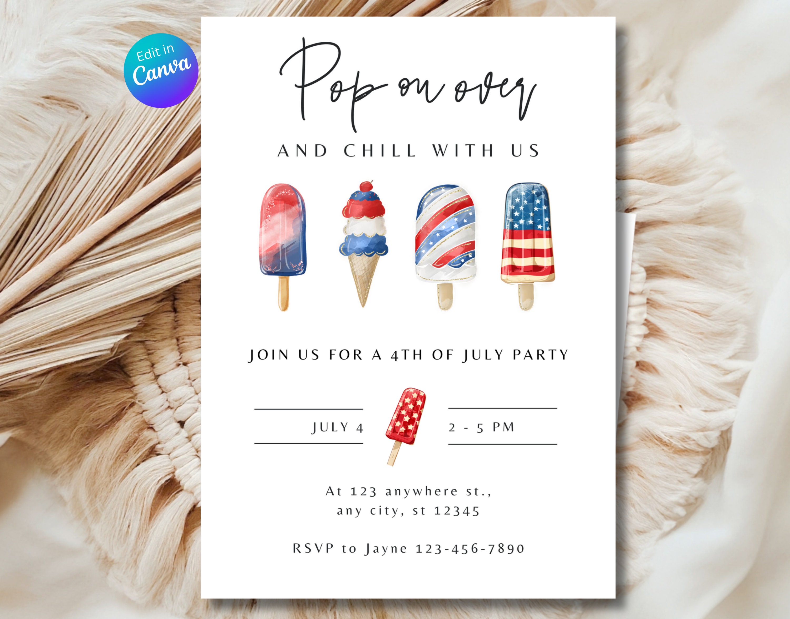 Editable Popsicle 4th July Invitation Popsicle Birthday Invite Pop on ...