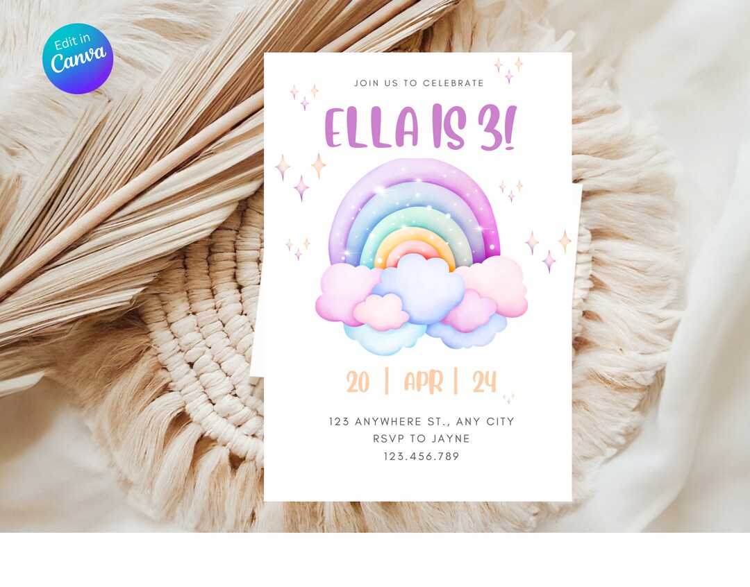 Rainbow Birthday Invitation Colorful Pastel Rainbow Party Invite - Etsy