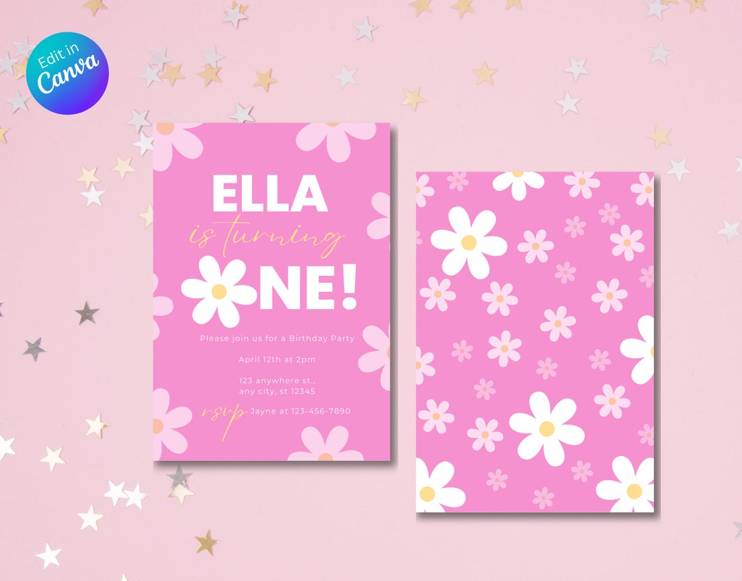 Pink Daisy First Birthday Invitation: Retro Boho Template (digital) - Etsy