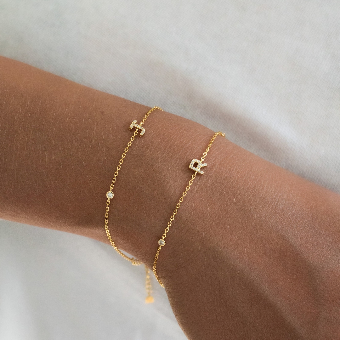 18k Gold Plated Silver Letter Bracelet Letter Initial Bracelet ...
