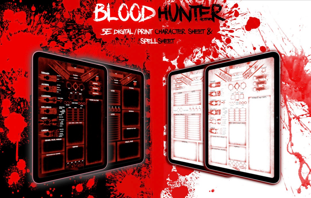 Dnd 5e Character & Spell Sheet - Blood Hunter/dark Warlock (digital ...