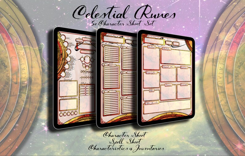 Dnd 5e Character Sheet Set - Celestial Runes (fire) - Optimized for ...