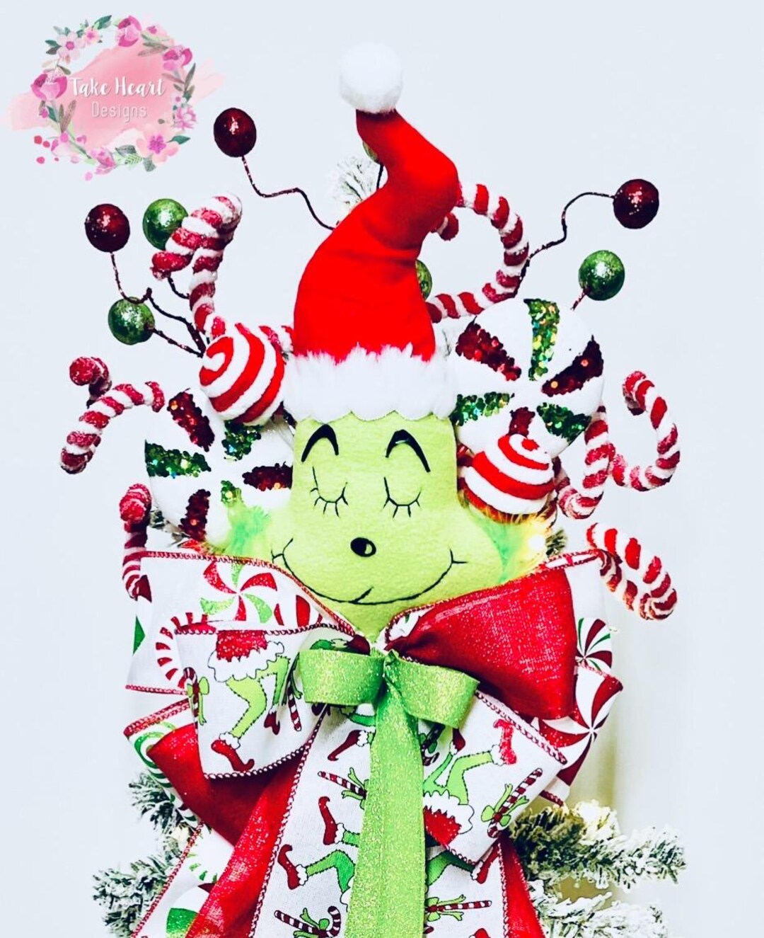 Grinch Tree Topper, Whimsical Tree Topper, Grinchmas, Christmas Tree ...