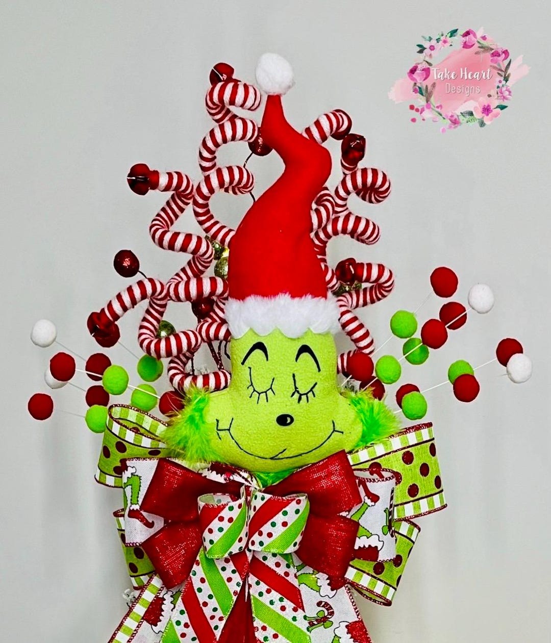 Grinch Inspired Christmas Tree Topper Bow, Green Monster Grinchmas ...