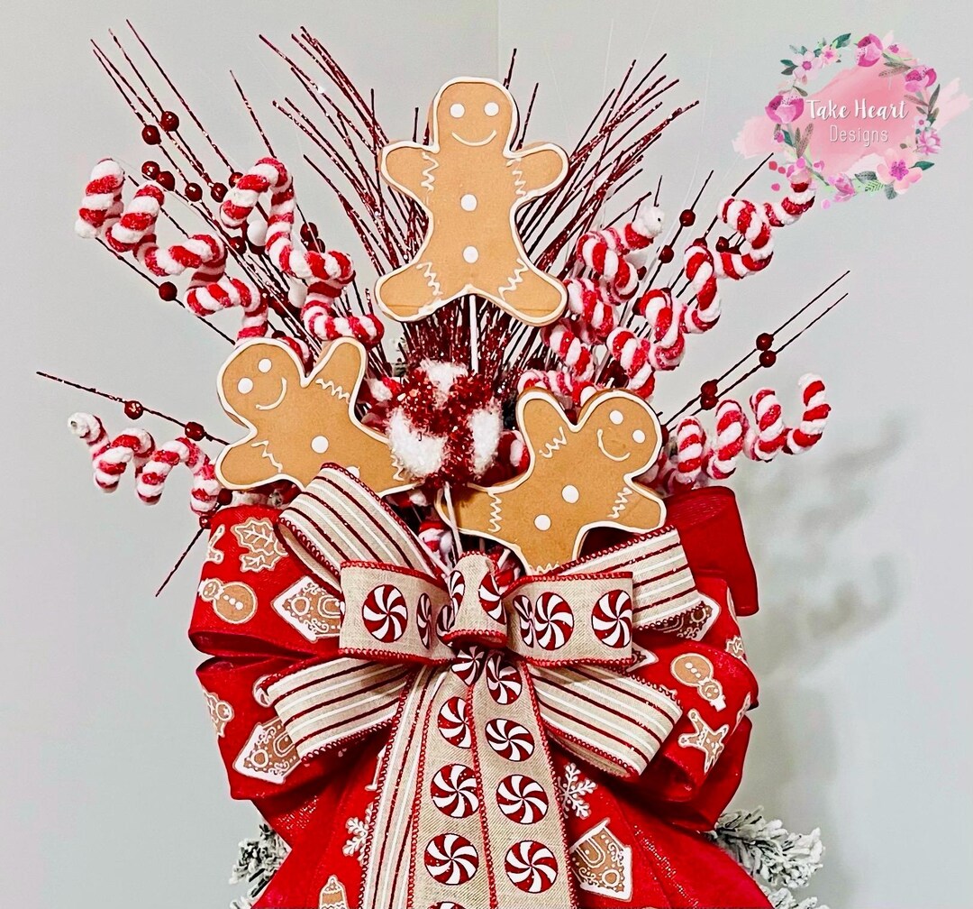 Gingerbread Man Christmas Tree Topper, Handmade Bow, Christmas Tree ...