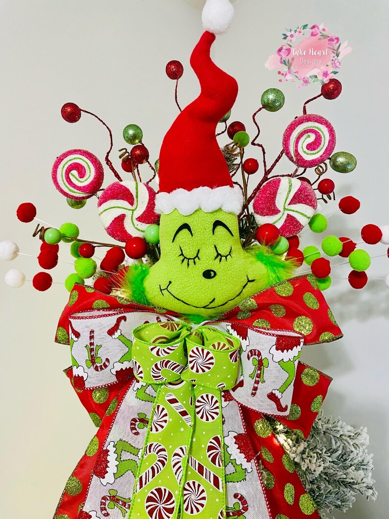 Grinch Inspired Tree Topper Bow, Christmas Tree Bow, Green Monster ...