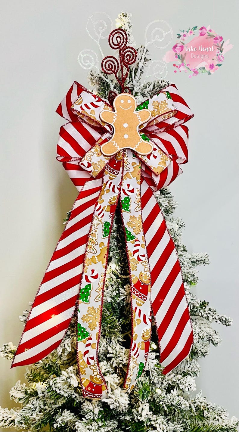 Gingerbread Christmas Tree Topper, Handmade Bow, Christmas Tree Topper ...