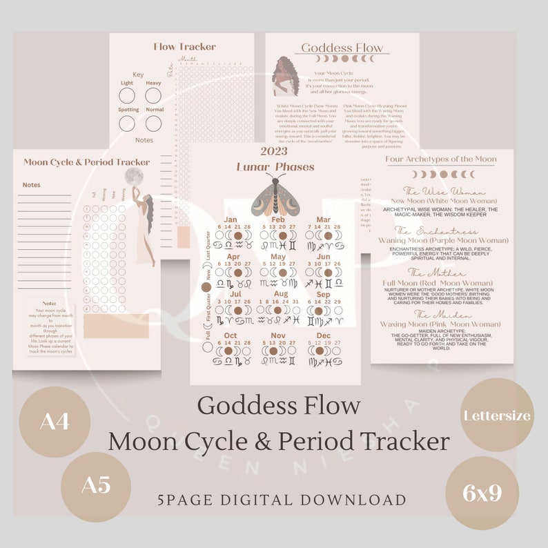 8.5x11 Moon Cycle Period Tracker Digital Inserts Moon Phase Period ...