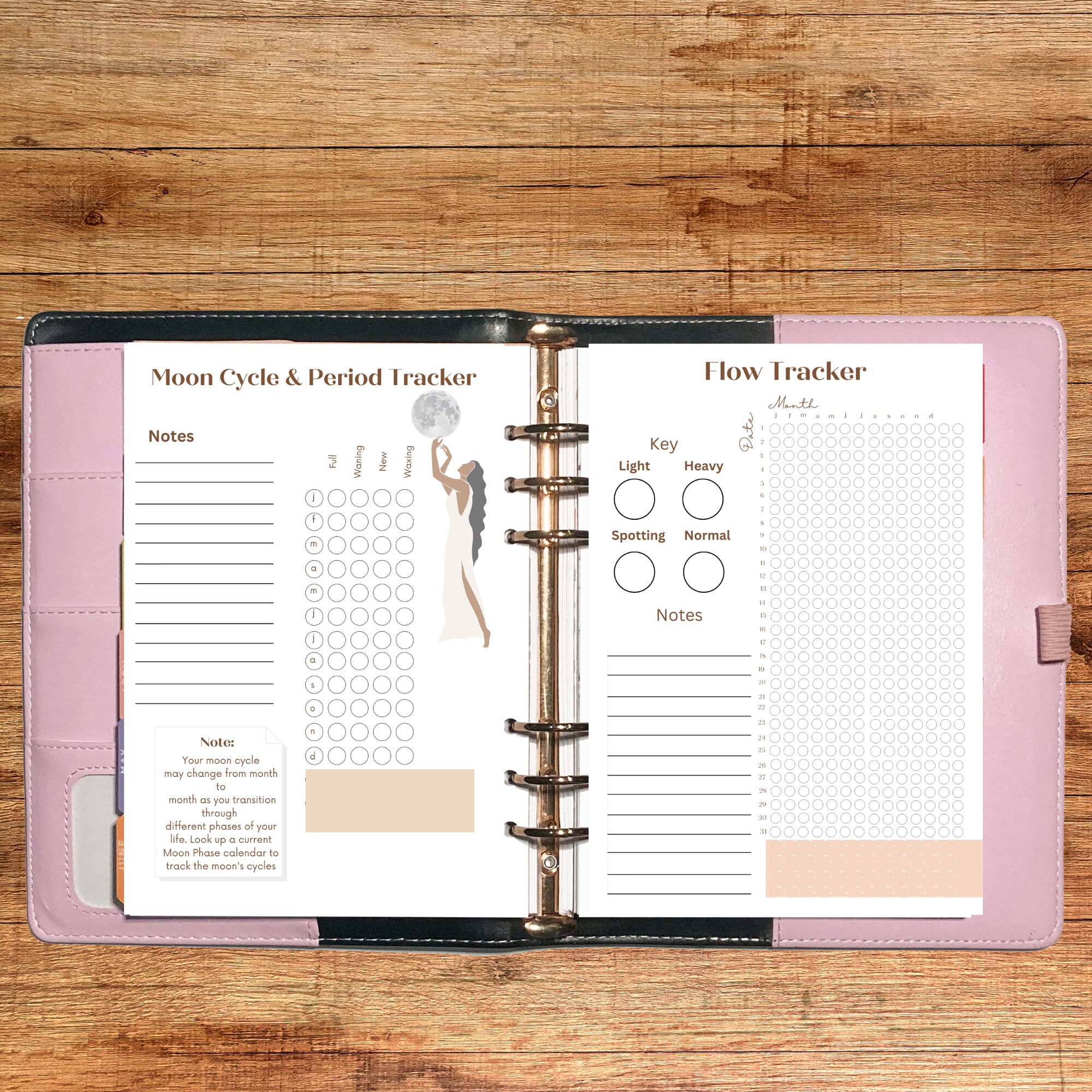 A5 A4 Moon Cycle Period Tracker Digital Inserts Moon Phase Period Tracker Moon & Period Syncing ...