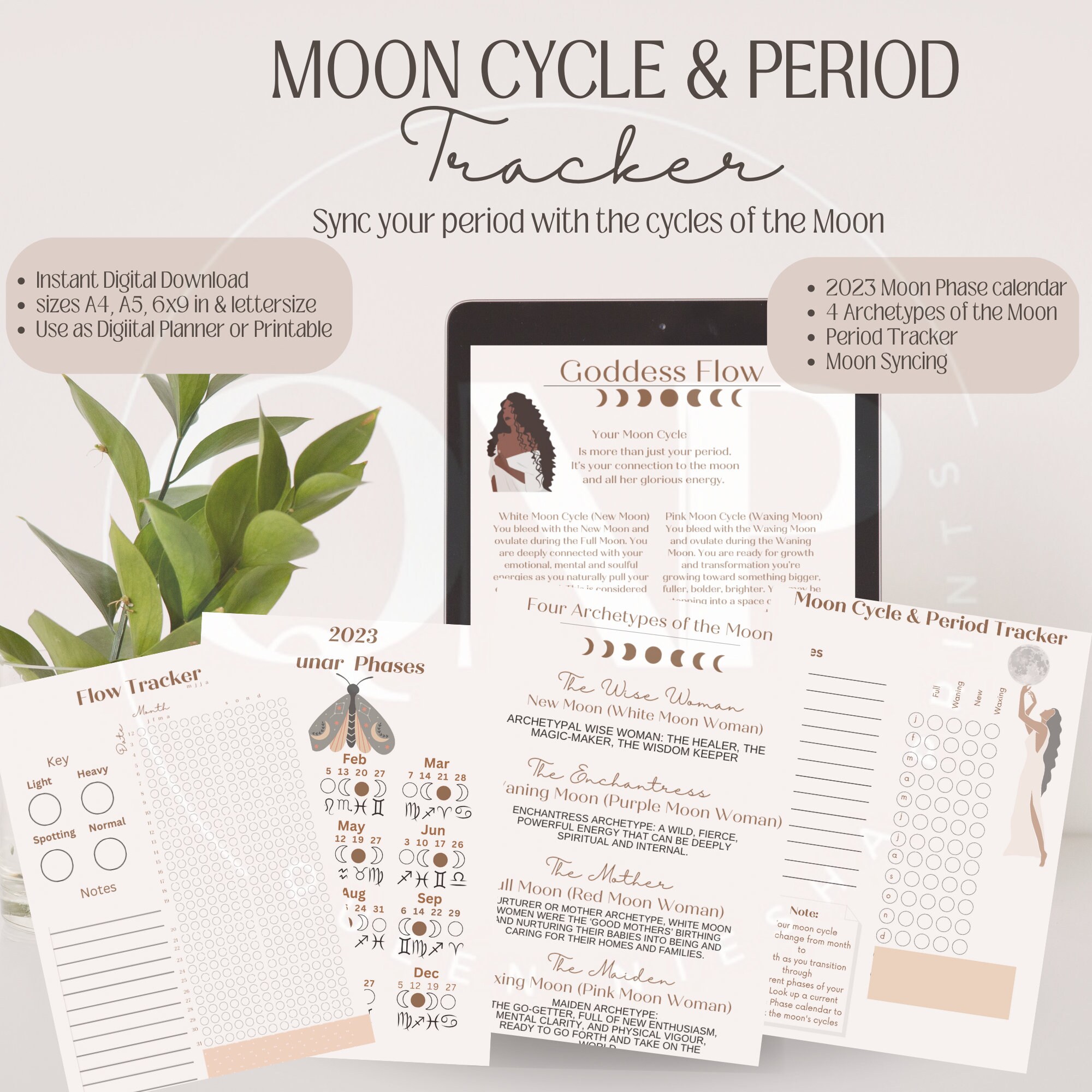 A5 A4 Moon Cycle Period Tracker Digital Inserts Moon Phase Period ...
