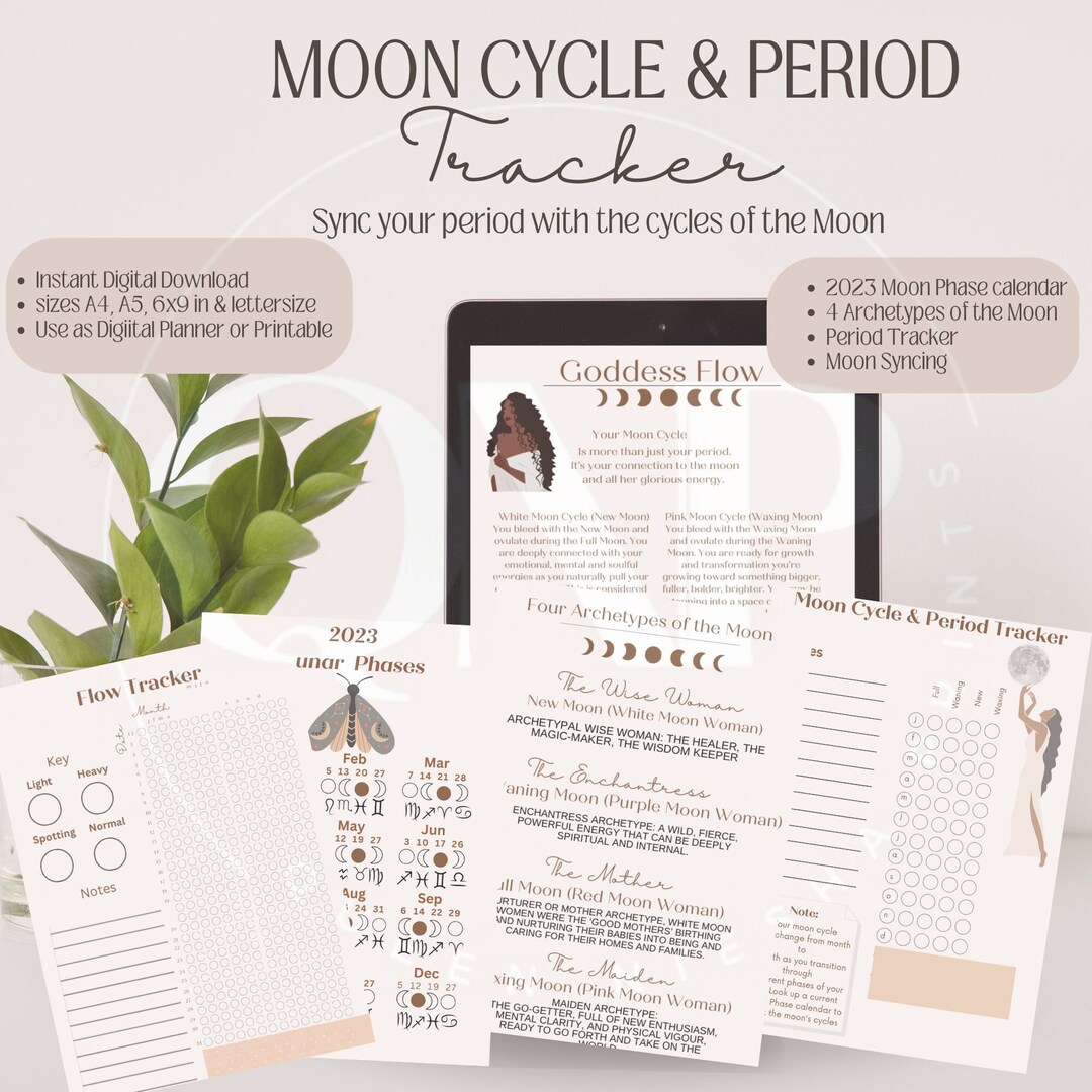 8.5x11" Moon Cycle Period Tracker Digital Inserts| Moon Phase Period ...