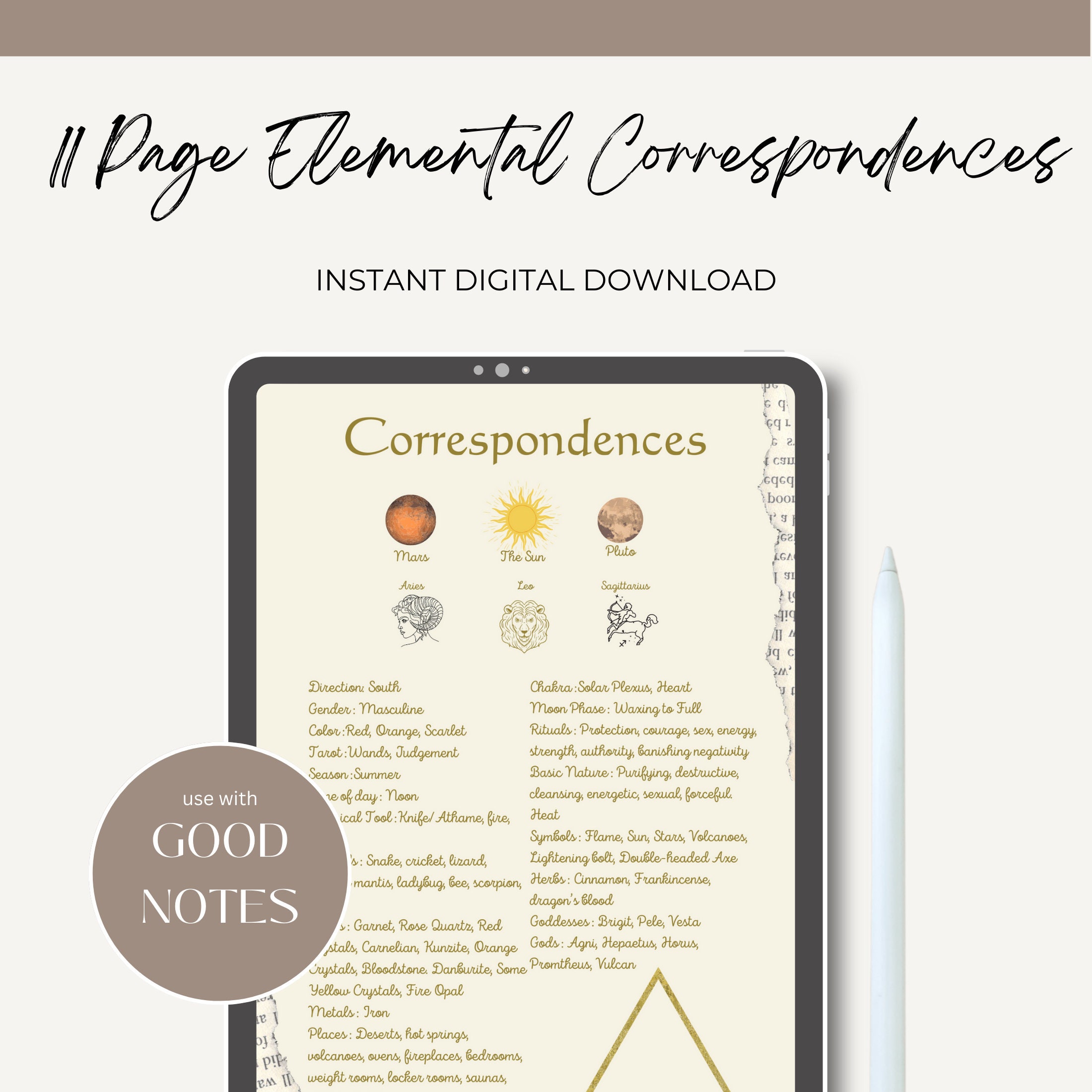 Element Correspondences A4 A5 Grimoire Book of Shadows Elemental ...