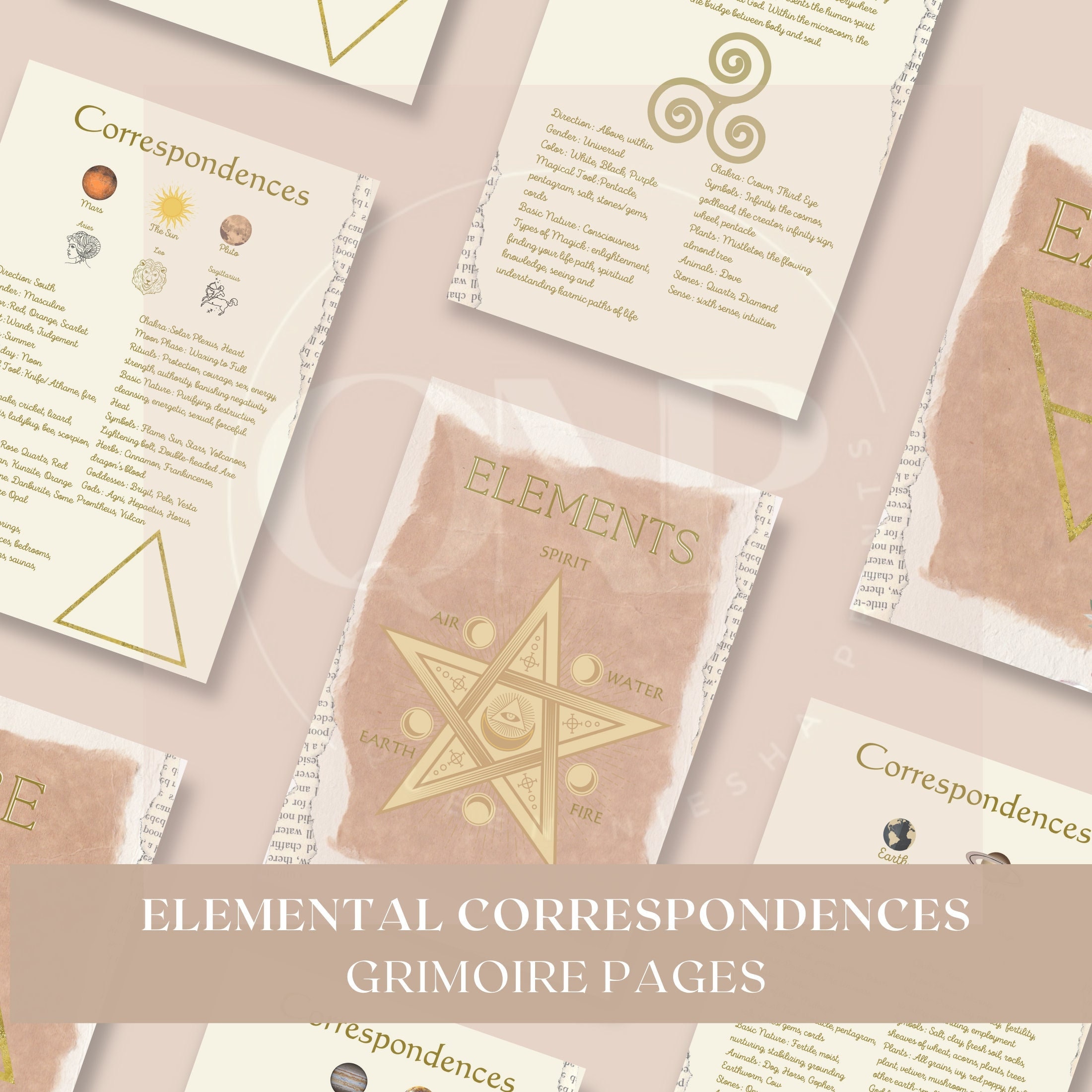 Element Correspondences A4 A5 Grimoire Book of Shadows Elemental ...