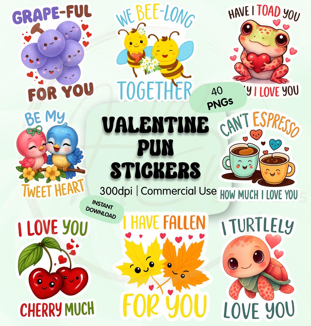 Valentine Pun PNG Sticker Bundle, Kawaii Valentine Clipart, Romantic ...