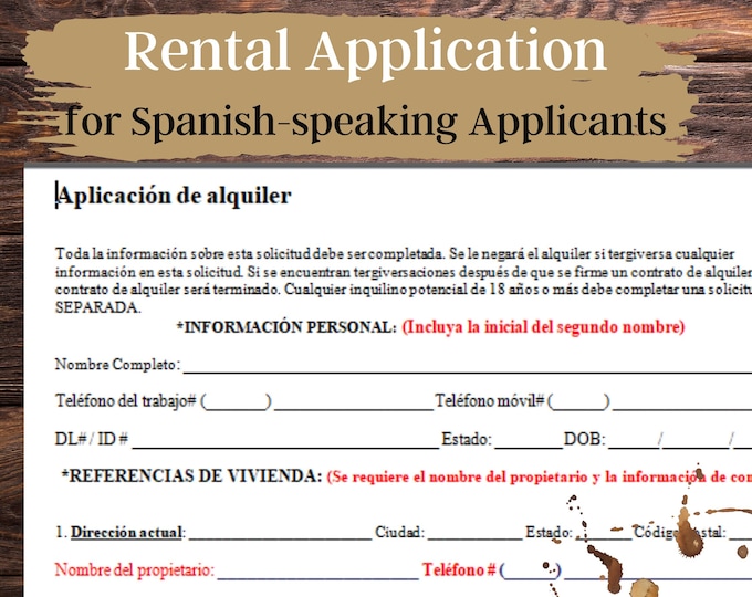 Rental Application in Spanish Tenant Screening Form MS Word and PDF for ...