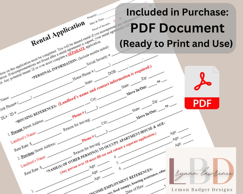 Rental Application Tenant Screening Form MS Word for Potential - Etsy