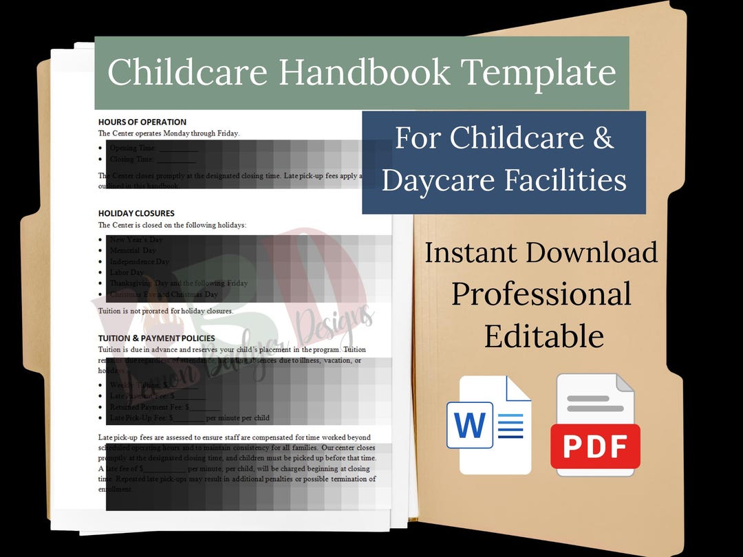 Editable Childcare Parent Handbook Template | Daycare Policy Manual ...