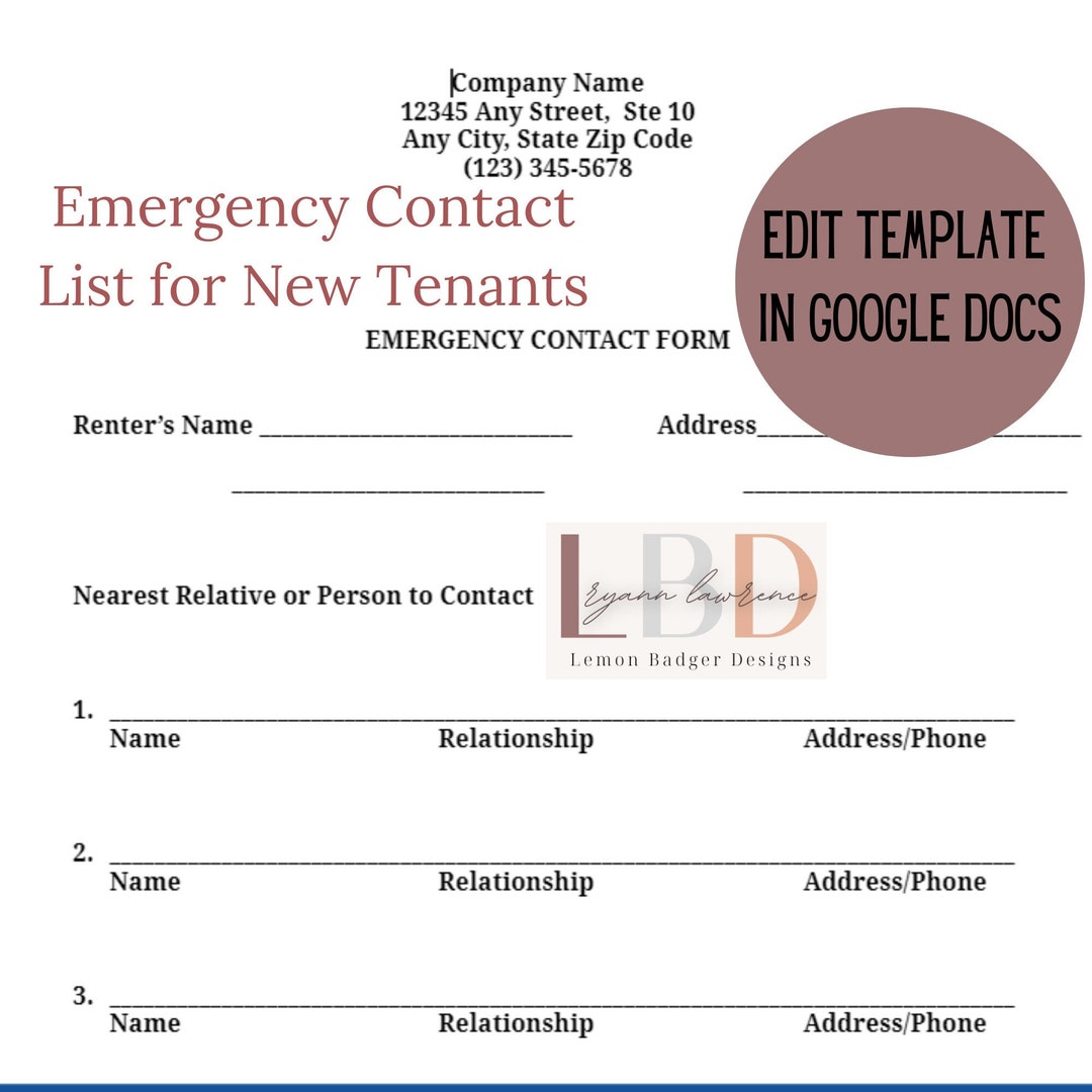 Emergency Contact List Collect Contacts From New Tenant - Etsy