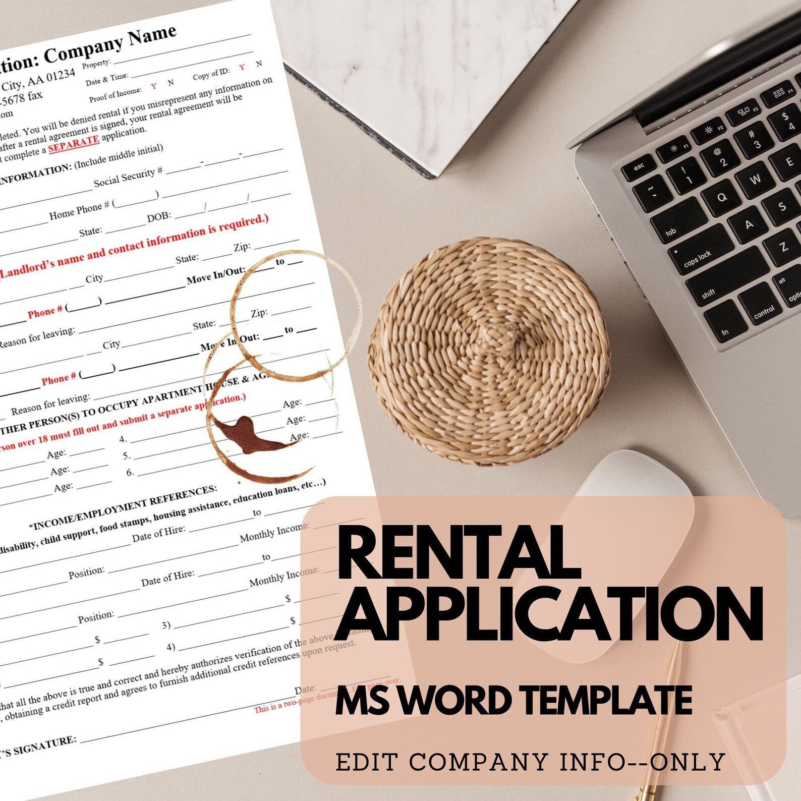 Rental Application Tenant Screening Form MS Word for Potential Tenant ...