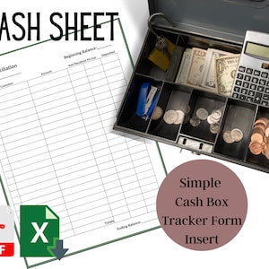 Cash Sheet Simple PDF or Excel Cash Box Insert Cash Reconciliation Form ...