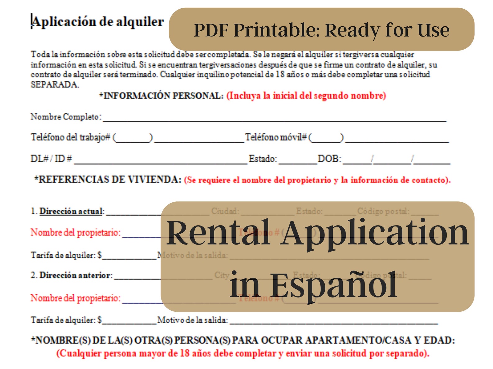 Editable Bilingual Rental Application | English & Spanish Tenant Form ...