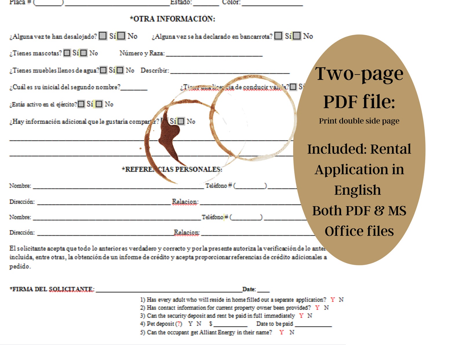 Editable Bilingual Rental Application | English & Spanish Tenant Form ...