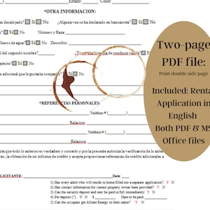 Editable Bilingual Rental Application | English & Spanish Tenant Form ...