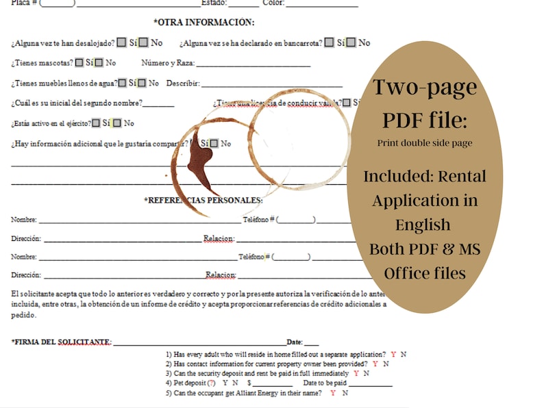 Editable Bilingual Rental Application | English & Spanish Tenant Form ...