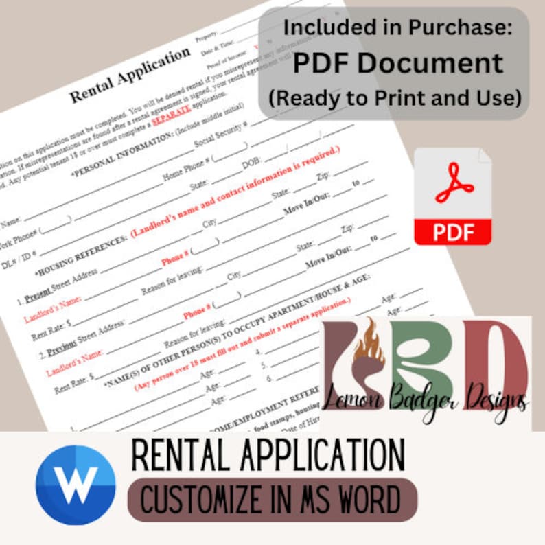 Rental Application Tenant Screening Form MS Word for Potential - Etsy