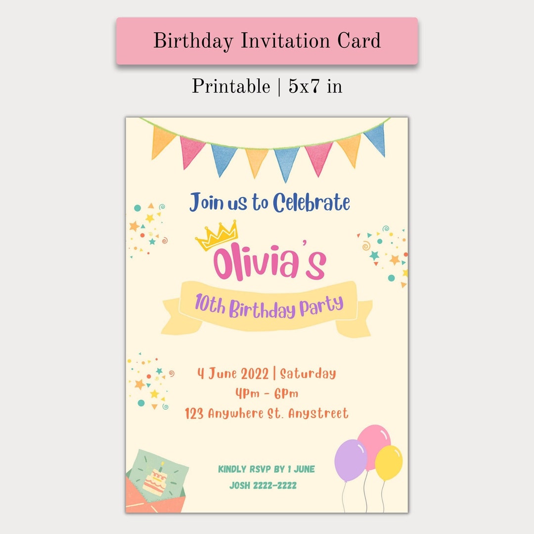 Colorful Birthday Invitation Card Joyful Birthday Card - Etsy