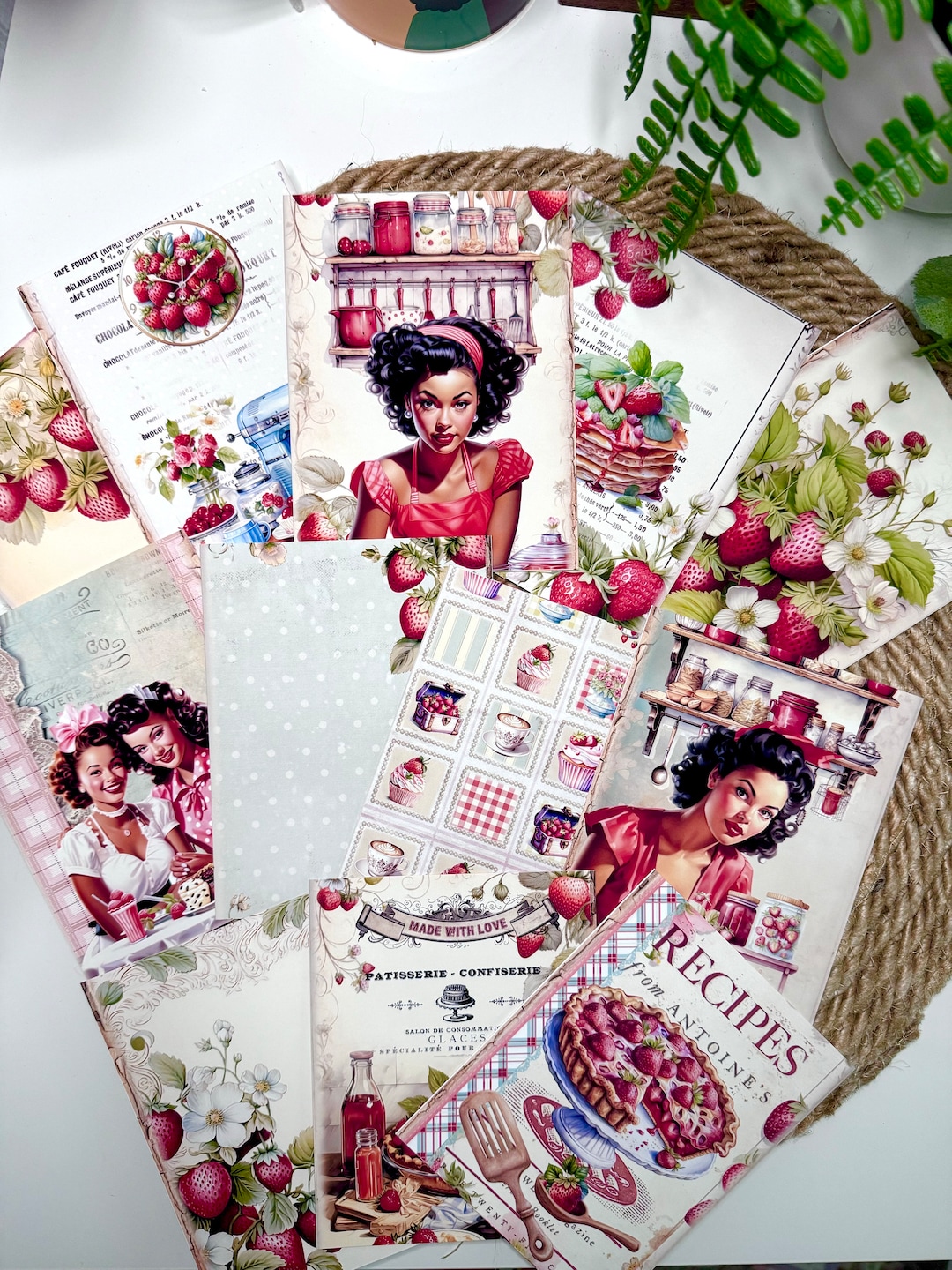 Retro Scrapbook Paper Set | Retro Strawberry Paper | Retro Baking ...