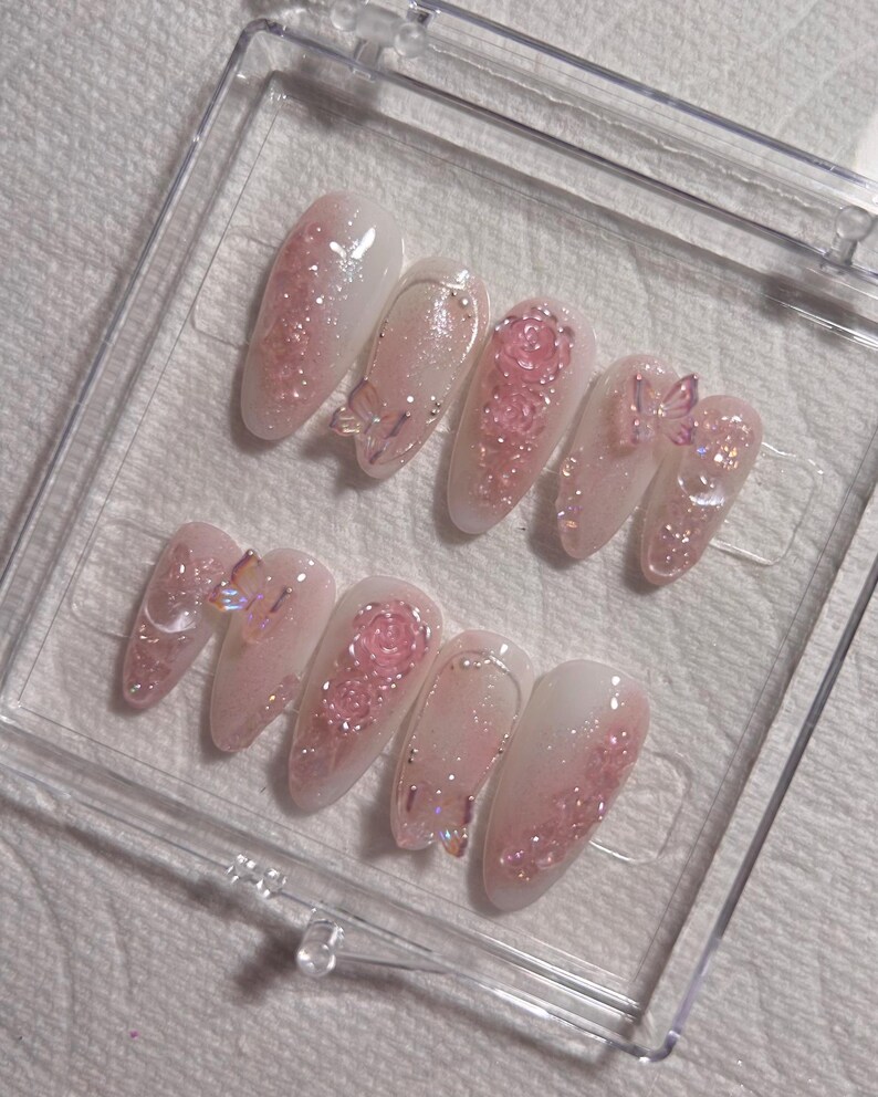 Pink Milky Crystal Press on Nails - Etsy