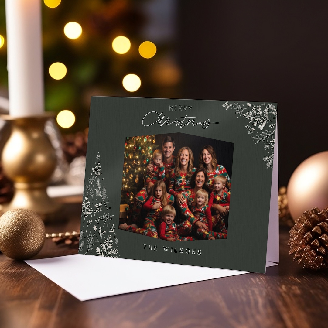 Custom Christmas Card, Elegant Personalized Family Photo Holiday Card ...