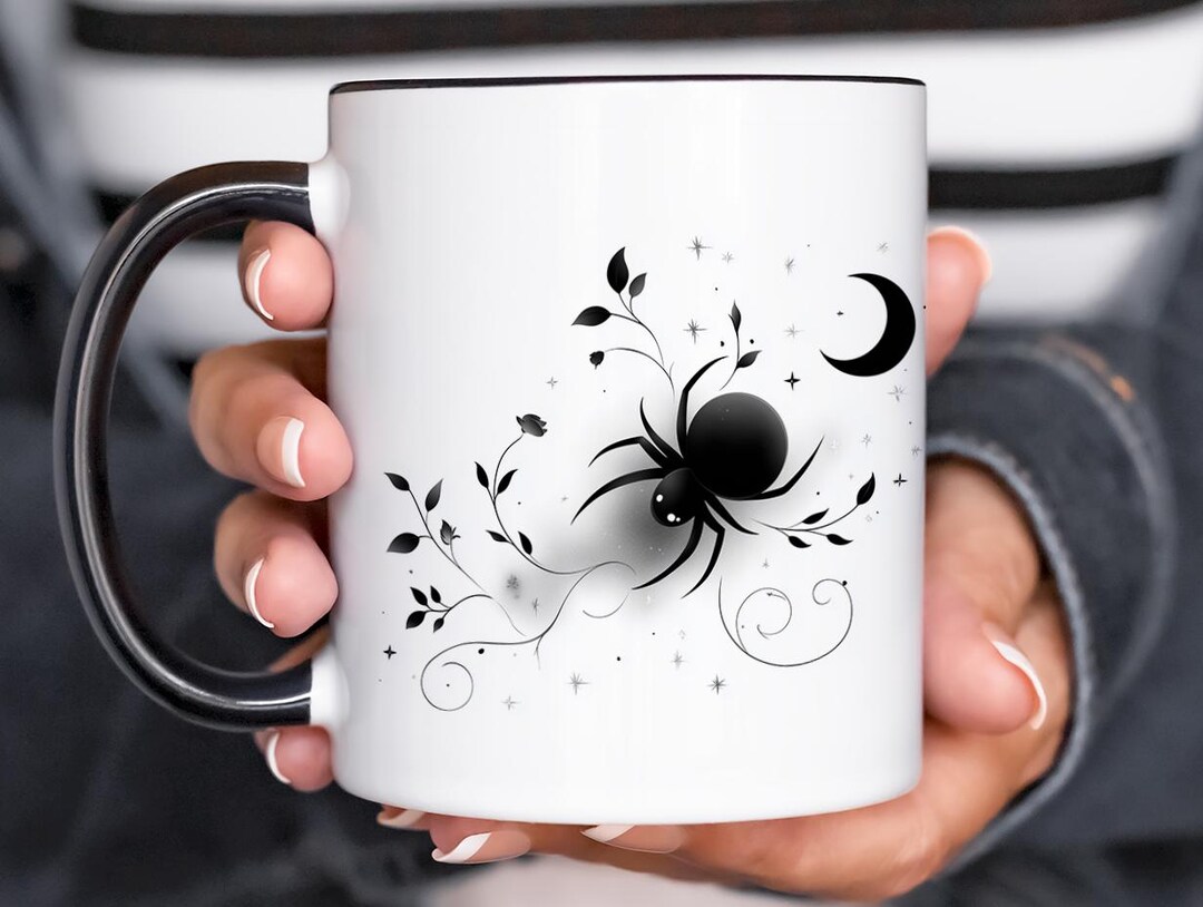 Black Spider Mug – Minimalist Halloween Coffee Cup, Gothic Cute Fall ...
