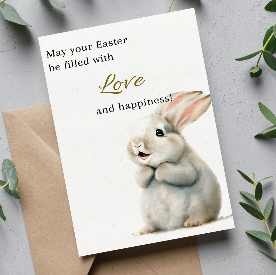 Easter Bunny Card, Easter Greeting Card Instant Download 7x5 Inch Cards ...