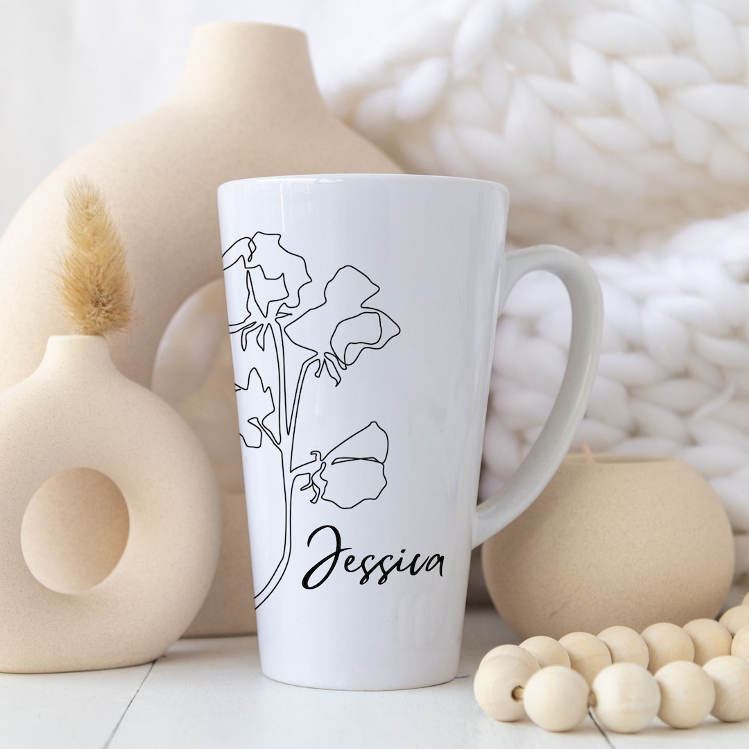 Personalized Birth Flower Mug, Custom Name Mug, Personalized Gift, Gift ...