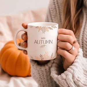 Fall Ceramic Mug, Hello Autumn Mug: Minimalist Fall Design, Elegant ...