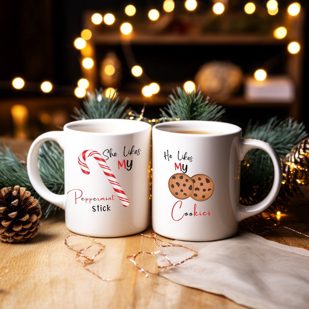 Couple's Christmas Mugs, Custom Matching Couples Mugs, She Likes My ...