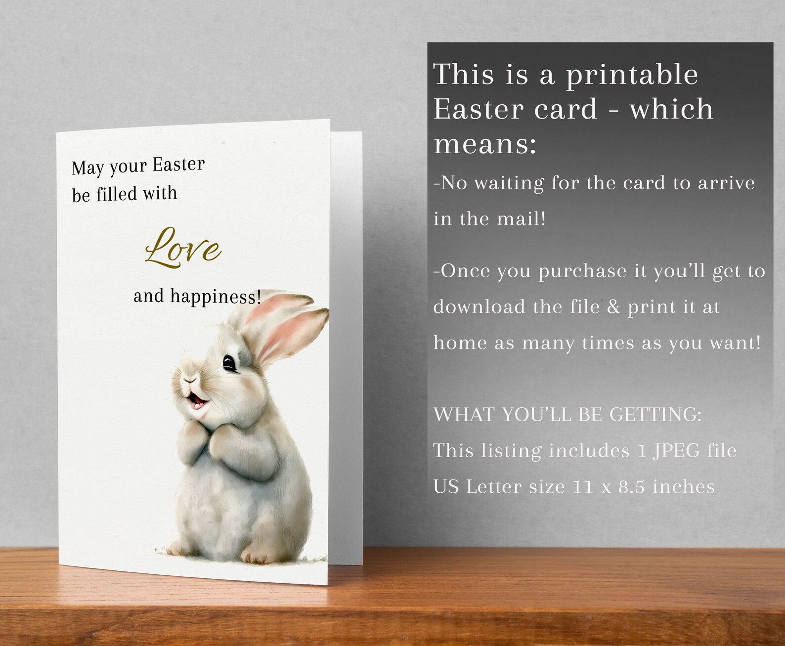 Easter Bunny Card, Easter Greeting Card Instant Download 7x5 Inch Cards ...