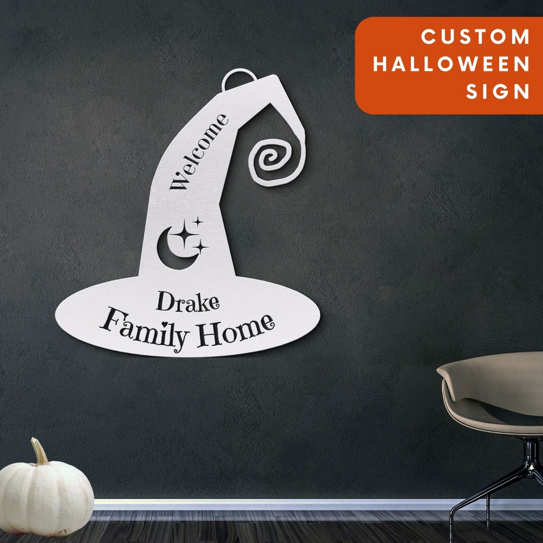 Personalized Family Name Metal Sign, Custom Whimsical Witch Hat Family ...
