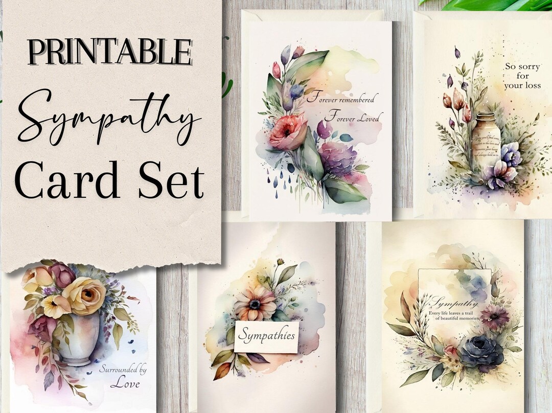Digital Sympathy Printable Card Set, Multi-design Greeting Cards (5 ...